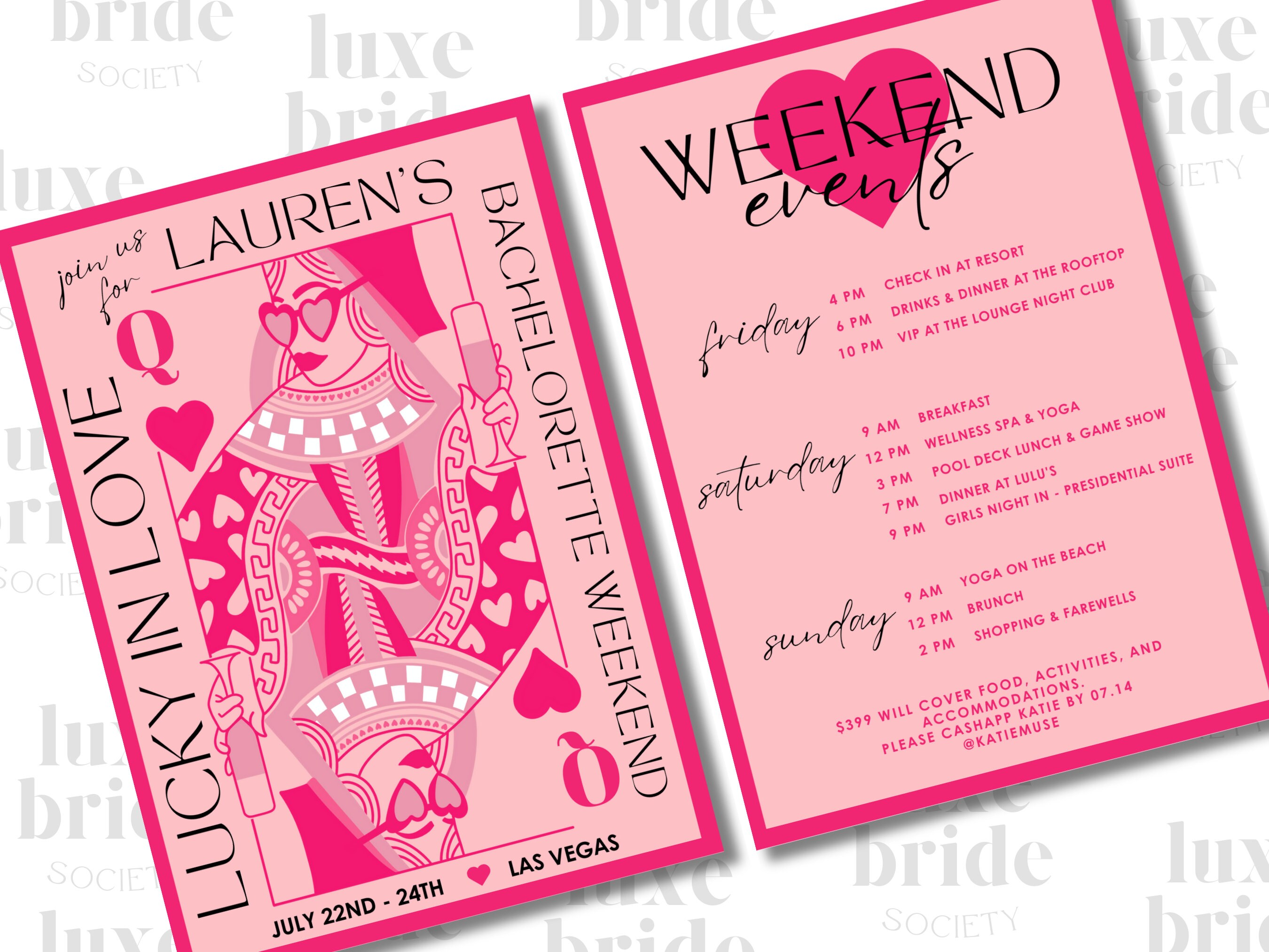 Lucky in Love Bachelorette Invitation and Itinerary Template, Las Vegas ...
