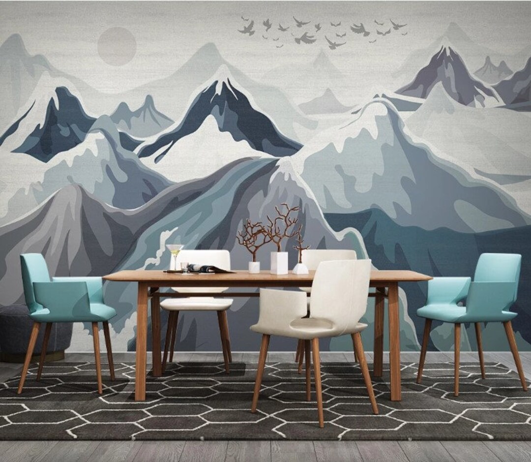Self Adhesive Snowy Mountains Birds Minimalistic Scandinavian ...
