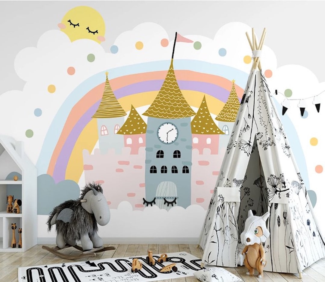 Self Adhesive Rainbow Castles Sleeping Sun Clouds Blue Heart Non-pasted ...