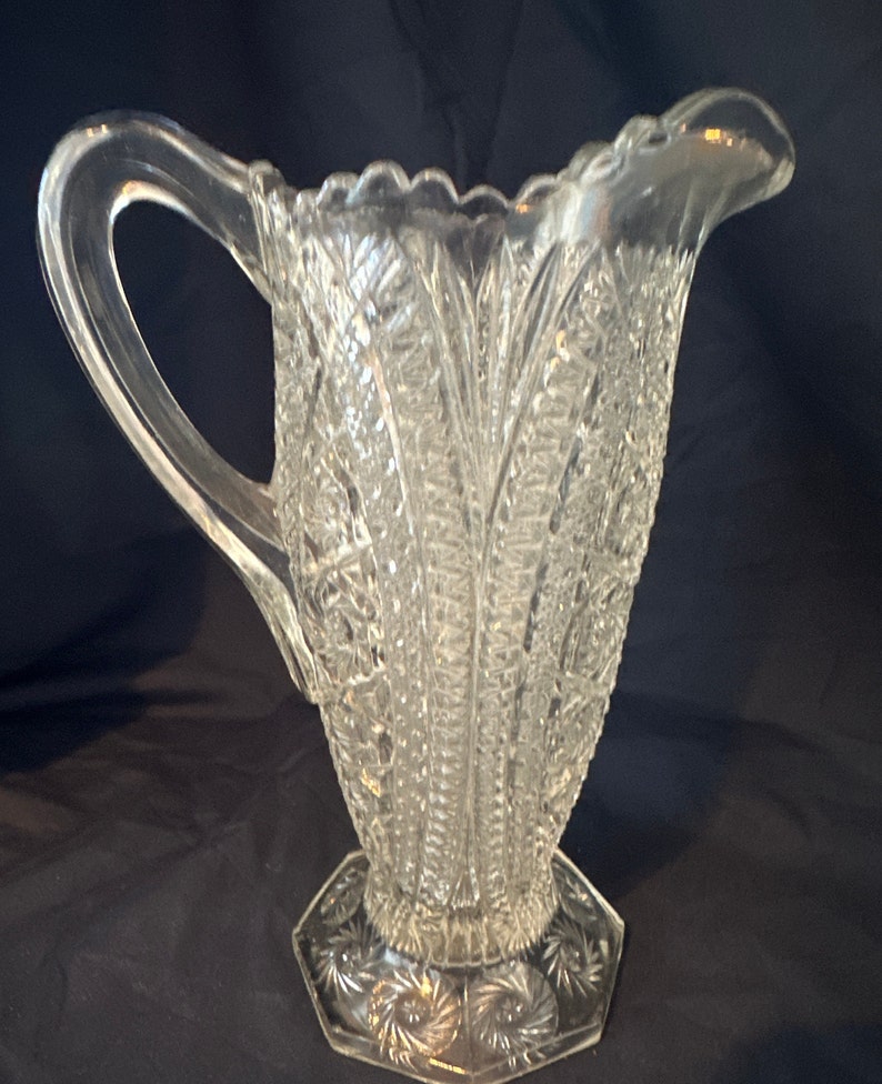 Vintage Cut Glass Crystal Pitcher - Etsy