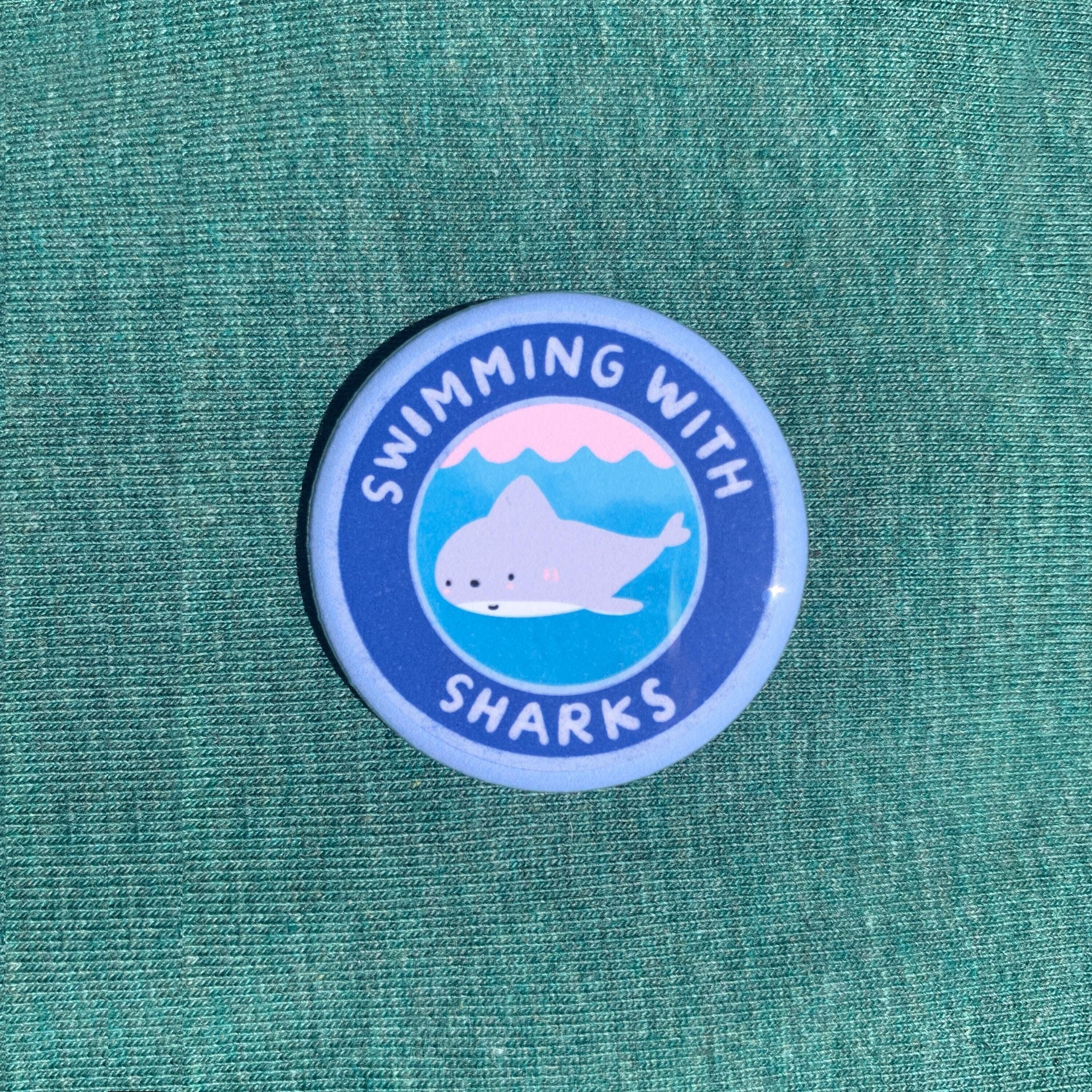 Swimming With Sharks - Summer Camp Merit Badge - 1.25" Pinback Button ...
