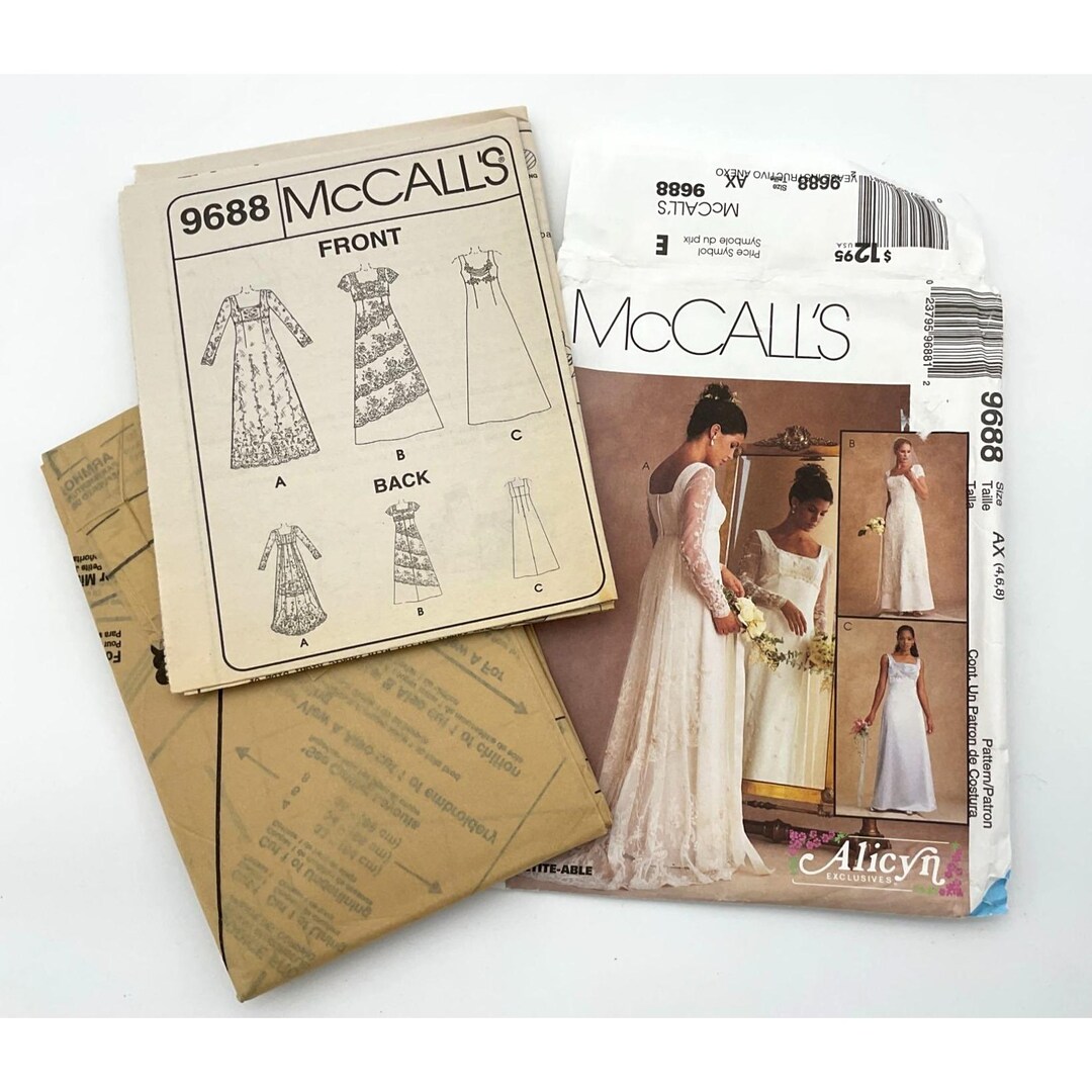 VTG Mccalls 9688 Alicyn Bridal Formal Empire Waist Dress Costume ...