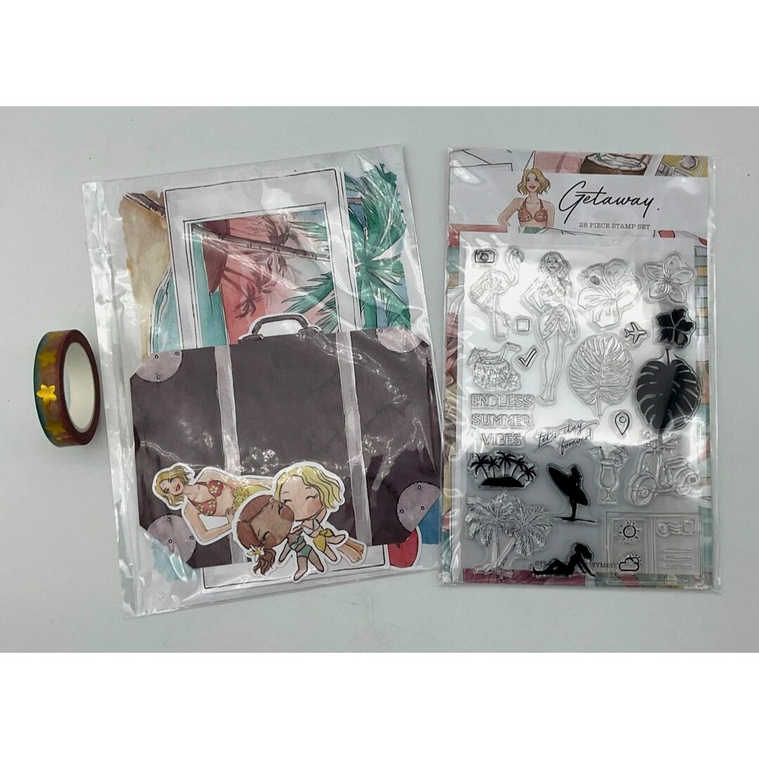 Planners Anonymous Getaway Theme Accessory Lot Die Cuts Stamps Washi ...