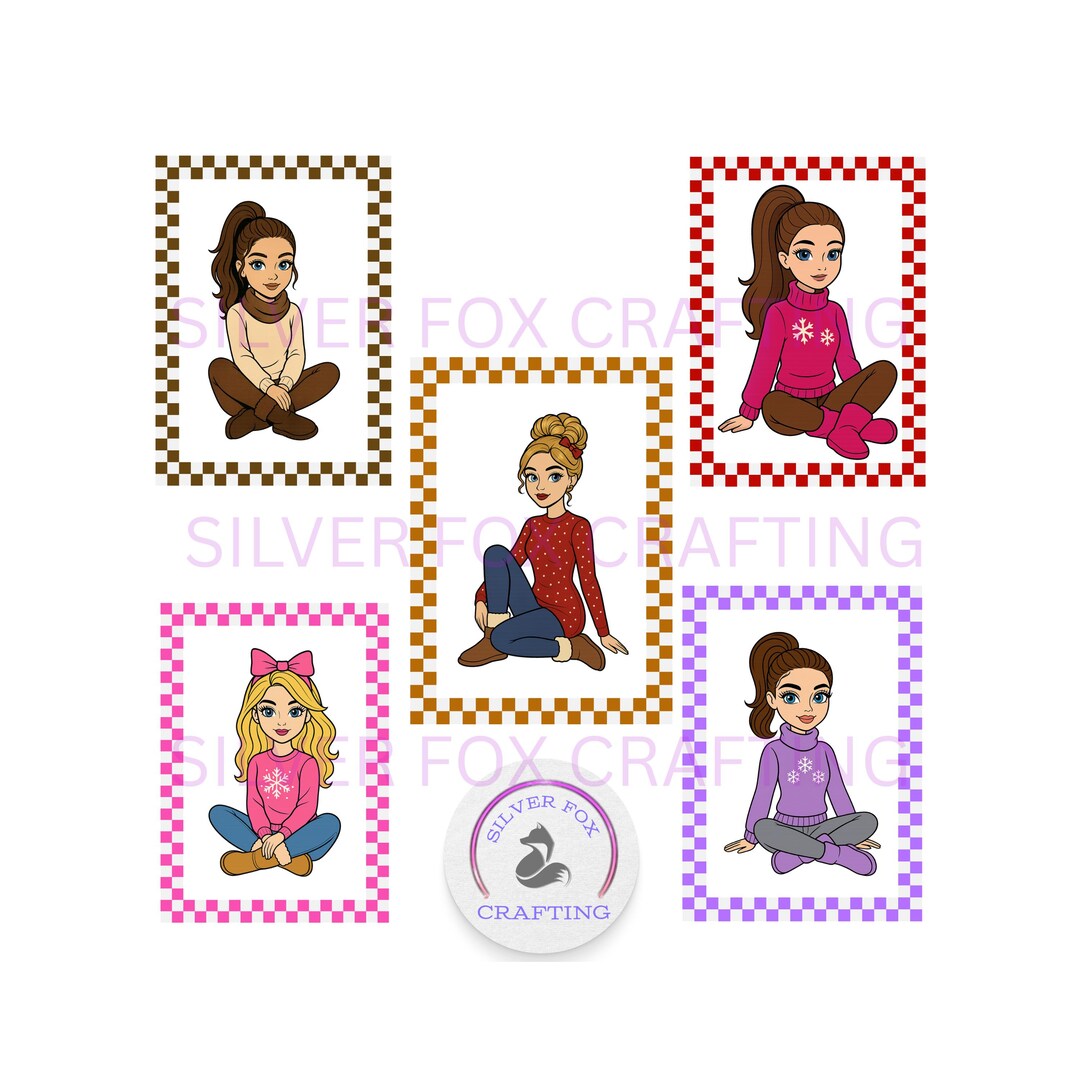 5 Besties-girl Stamp Set1, 300 Dpi, Pngs, Cartoon Style With Flawless ...