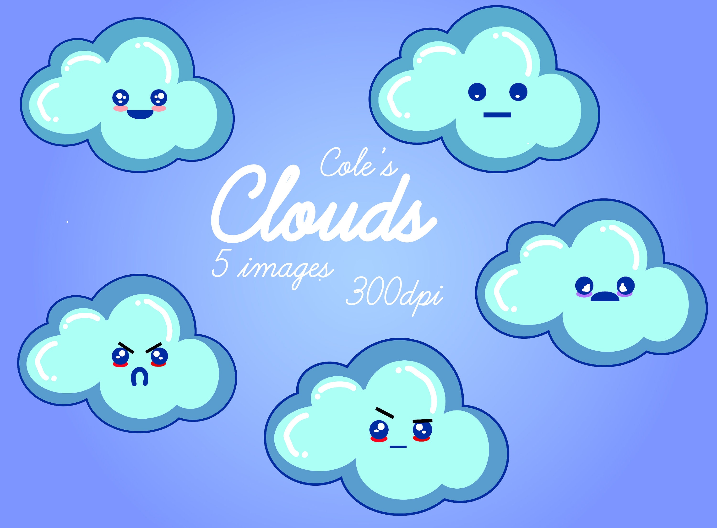 Kawaii Cloud Clipart - Kawaii Download - Instant Download - Cloud Items ...