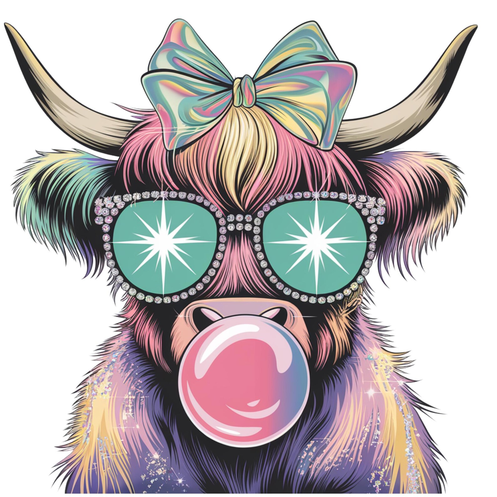 Bubblegum Cow Print: Sparkly Highland Cow Art (digital Download) - Etsy