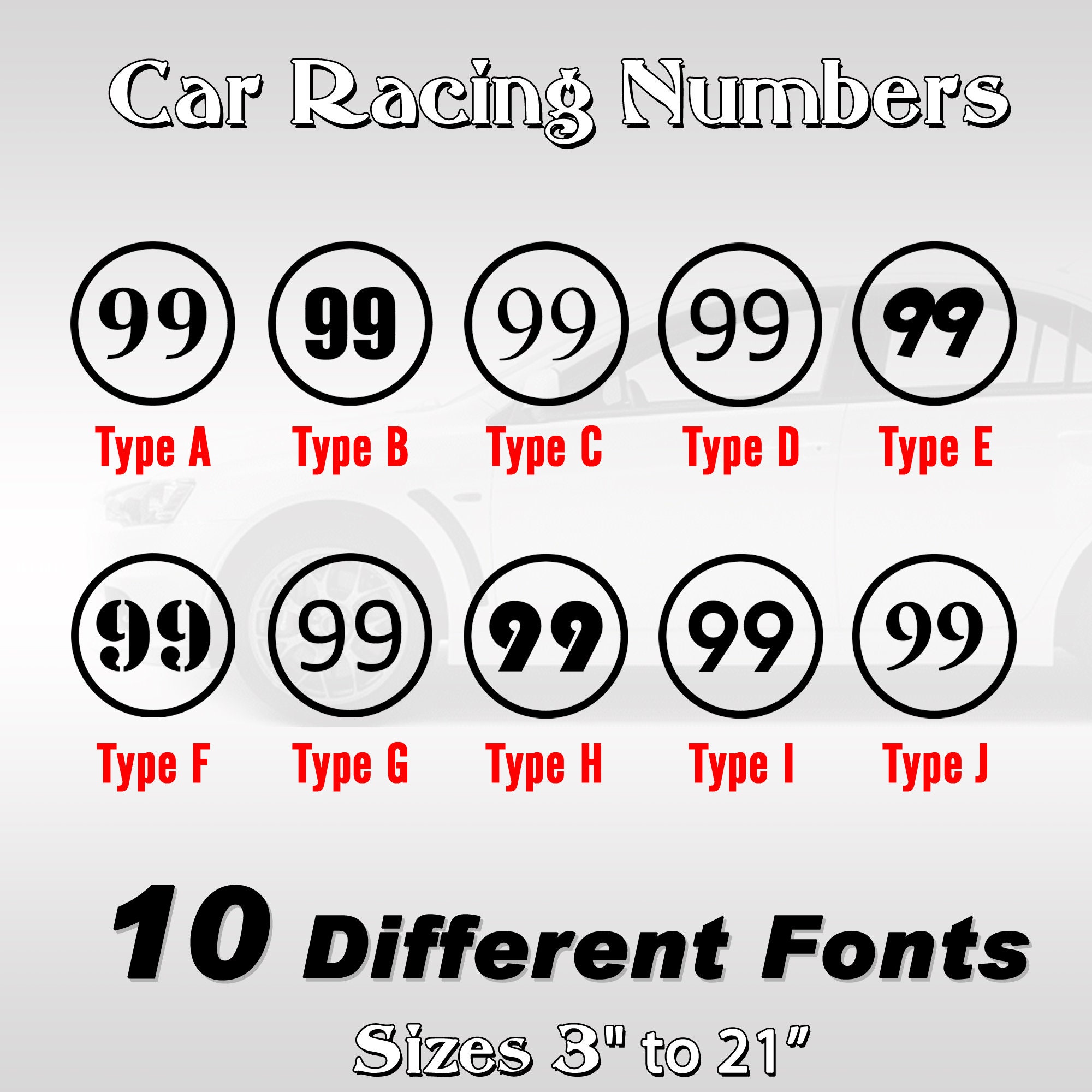 2 Pack Racing Car Numbers Circle Set of 2 Track Number Die-cut Decal ...