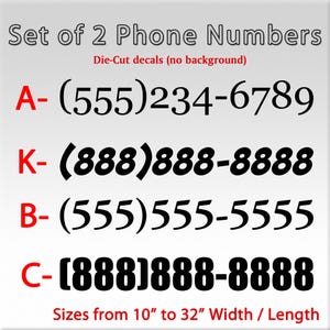 Set of 2 Decals Phone Numbers Vinyl Die-cut Custom Company Number for ...