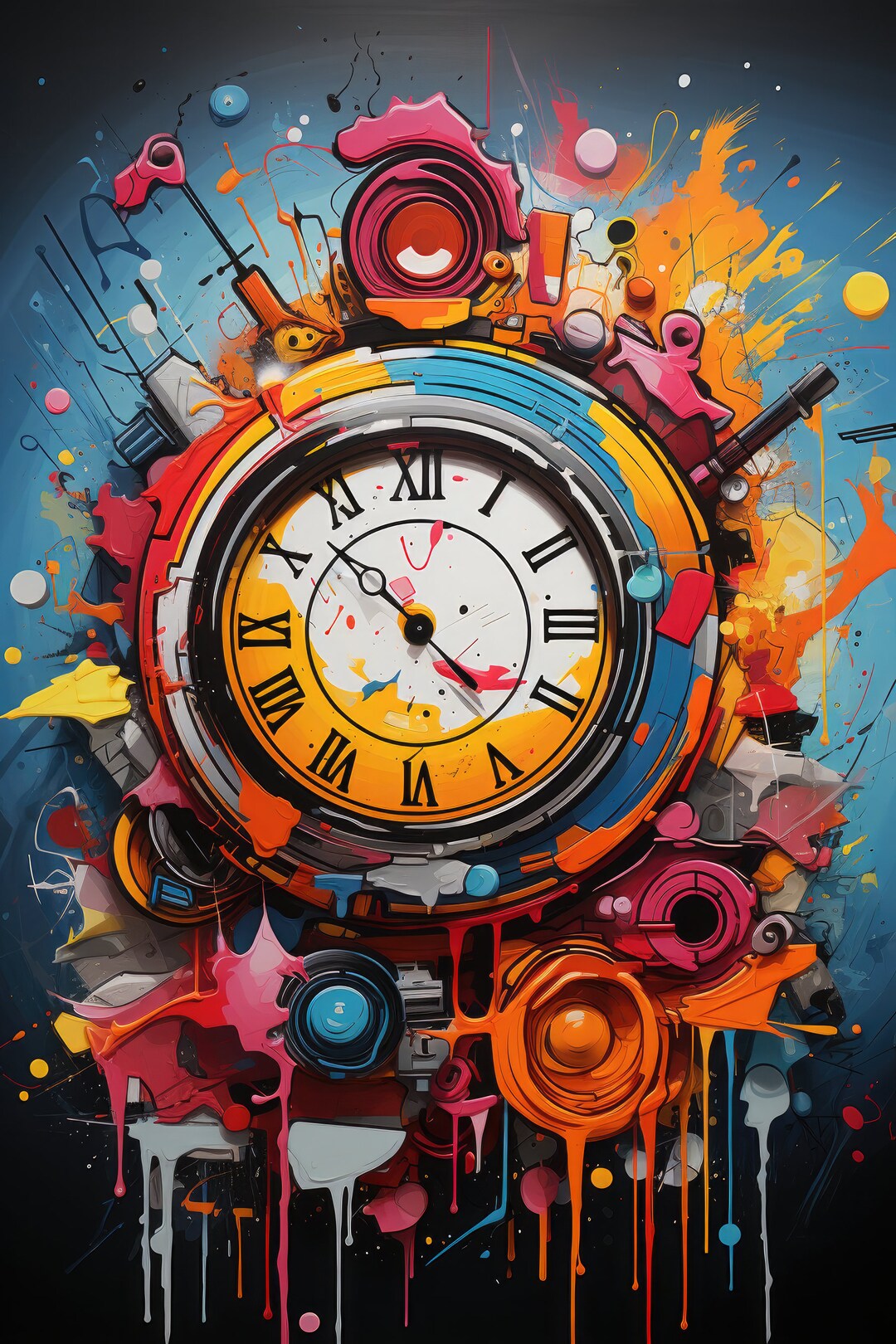 Timeless Expression: Art Clock Graffiti Canvas Print Modern Urban Wall ...