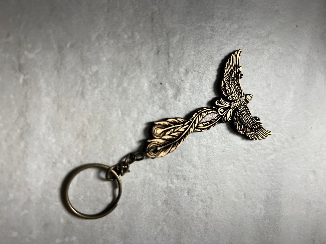 Phoenix Keychain Made From Walnut Wood : Handpainted & - Etsy