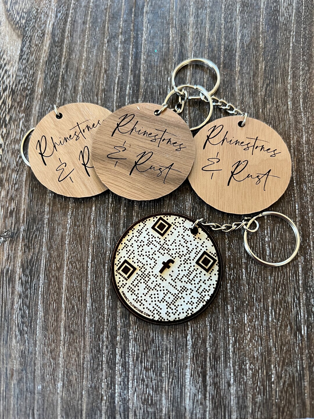 QR Code Company Logo Keychain on Walnut Wood - Etsy