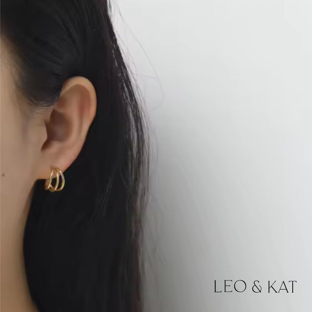 Classic Gold Triple Loop Hoop Earrings: Gold Plated Over 925 Sterling ...
