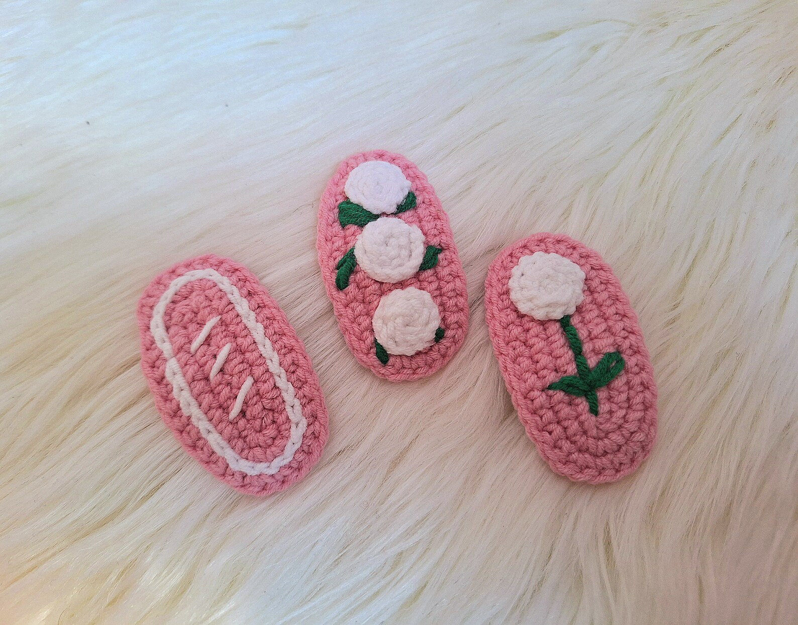 Set of 3 Hair Barrettes Knitted Barrettes Flower Crochet - Etsy