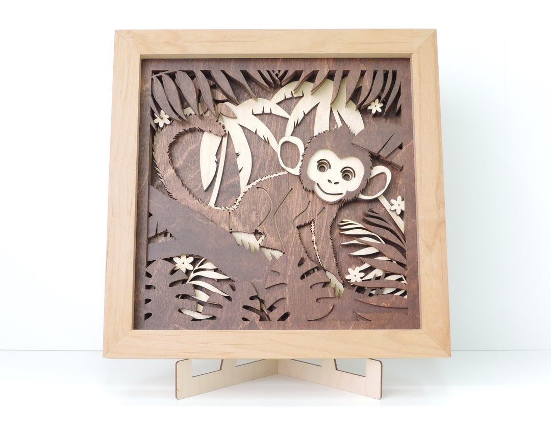 Baby Monkey Multi-layer Wooden Wall Art, Desk Decoration, Laser Cut ...