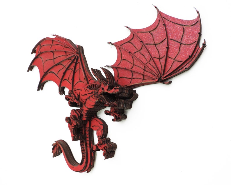Medieval Red and Purple Dragon Art Decor Made of 12 Layers of Laser Cut ...