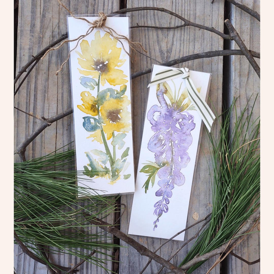 Laminated Watercolor Flower Bookmarks - Etsy