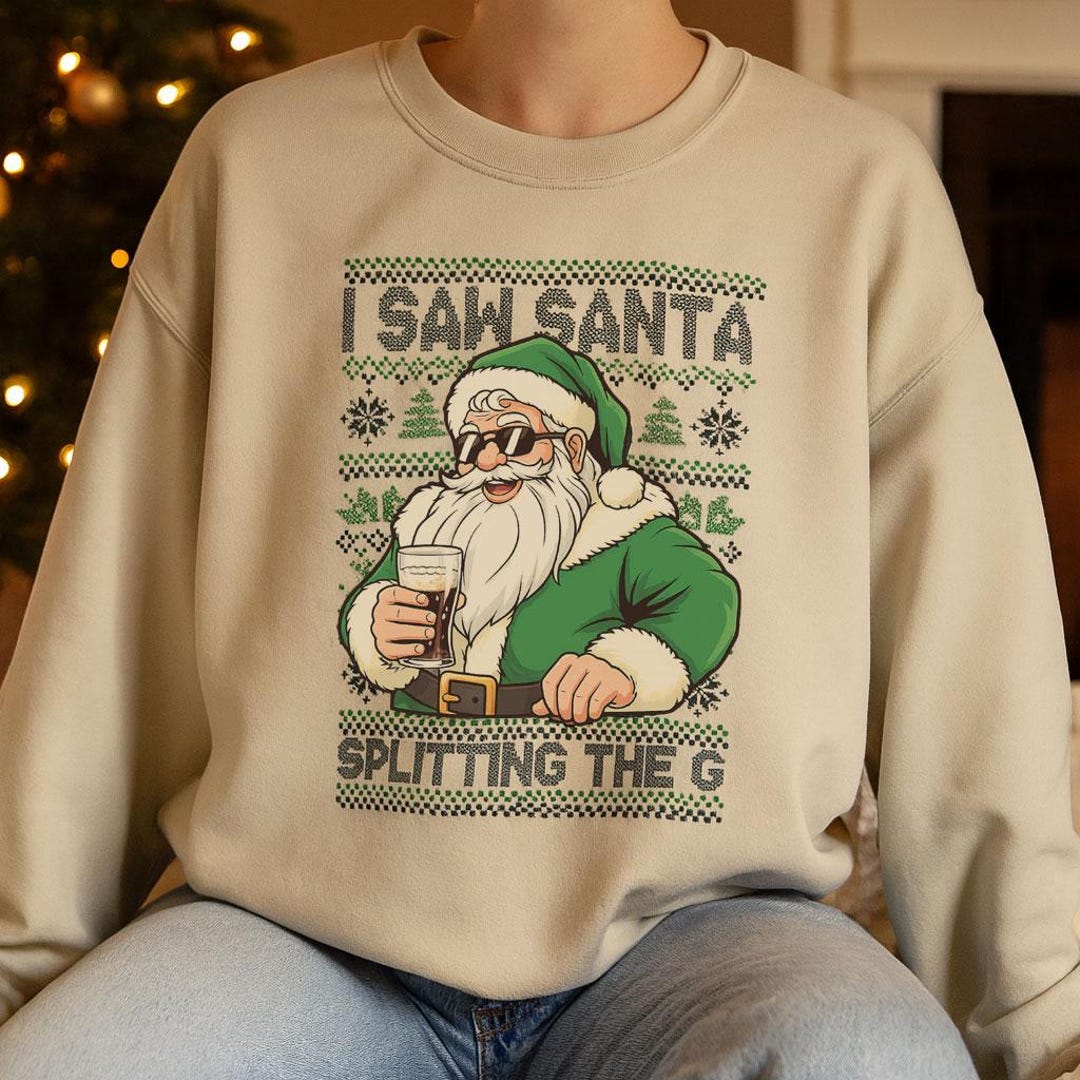 Funny Santa Drinking Beer Splitting G Christmas Jumper, Rude Ugly Xmas ...
