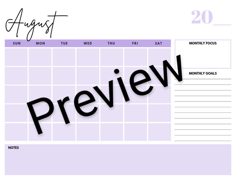 Purple Blank Calendar With Notes - Etsy