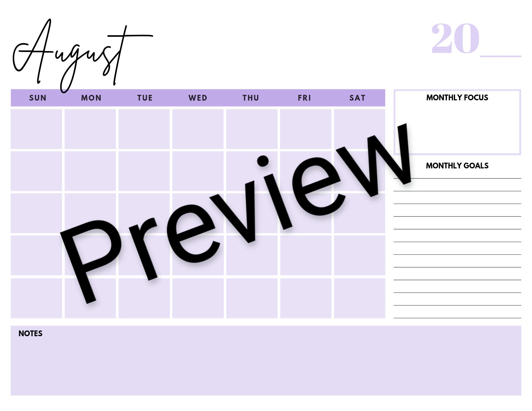 Purple Blank Calendar With Notes - Etsy