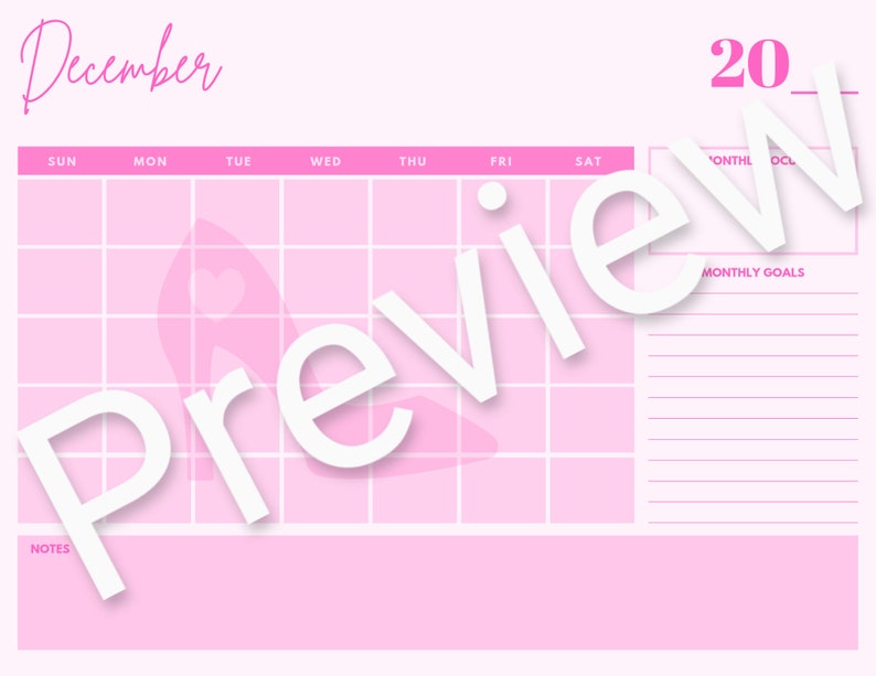 Pink Blank Calendar With Notes - Etsy