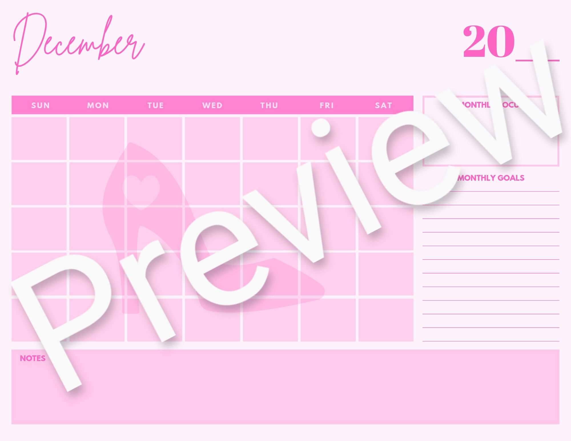 Pink Blank Calendar With Notes - Etsy