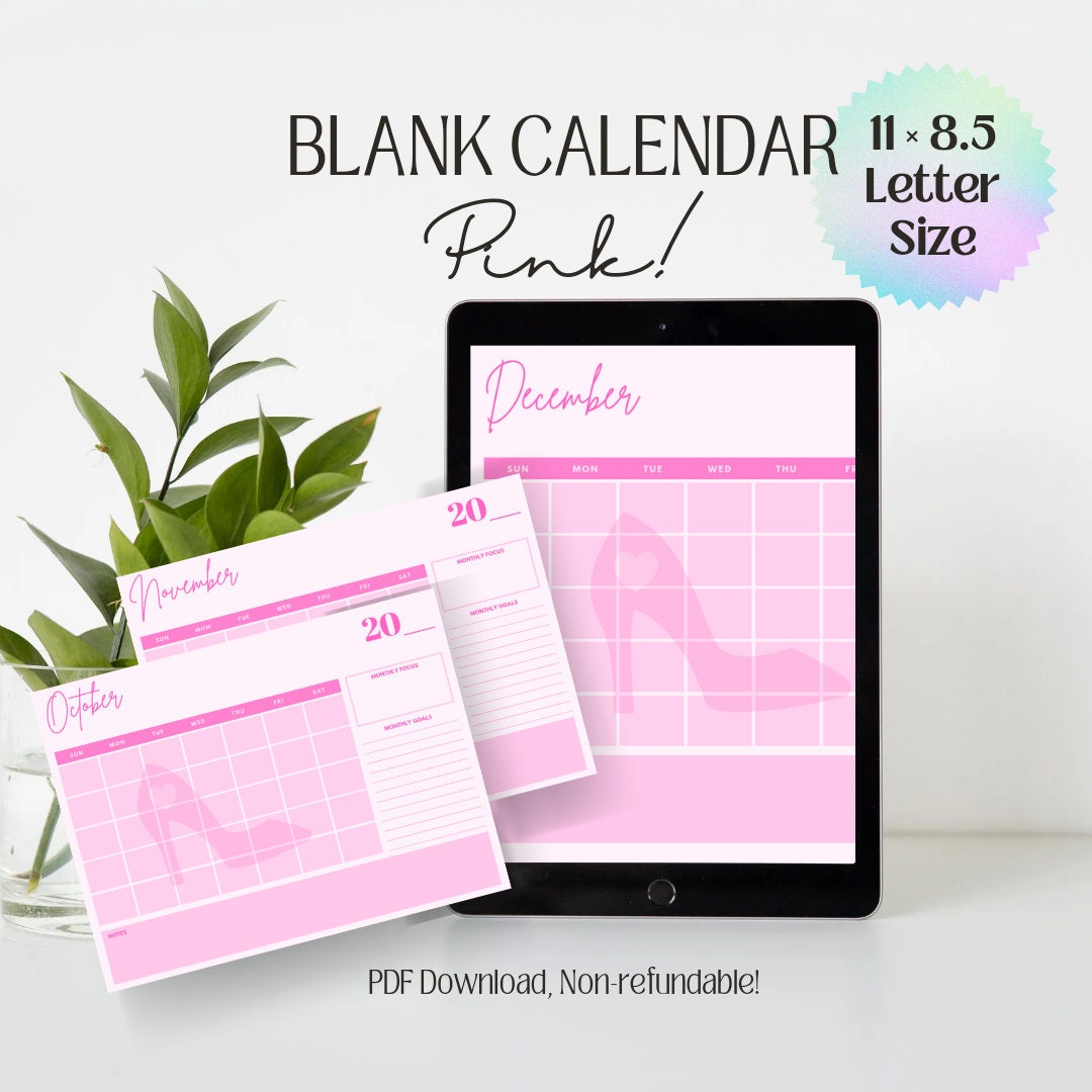 Pink Blank Calendar With Notes - Etsy