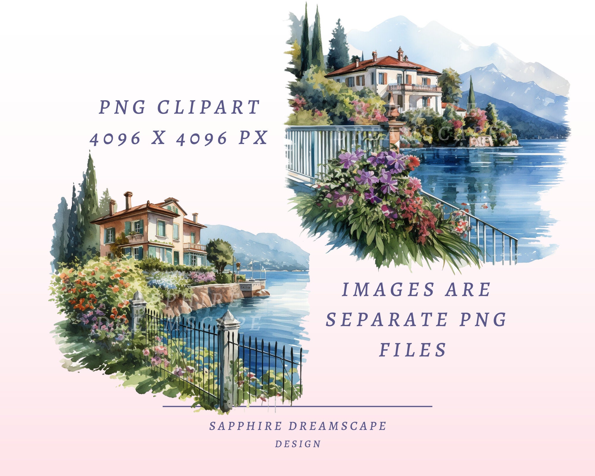 20 Watercolor Lake Como Clipart, High Quality Transparent Pngs, Instant ...