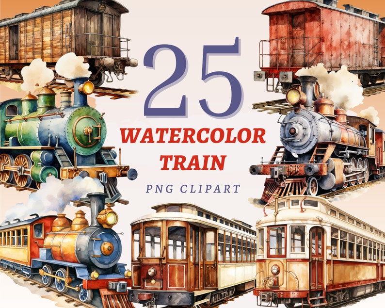25 Watercolor Train Clipart, High Quality Transparent Pngs, Instant ...