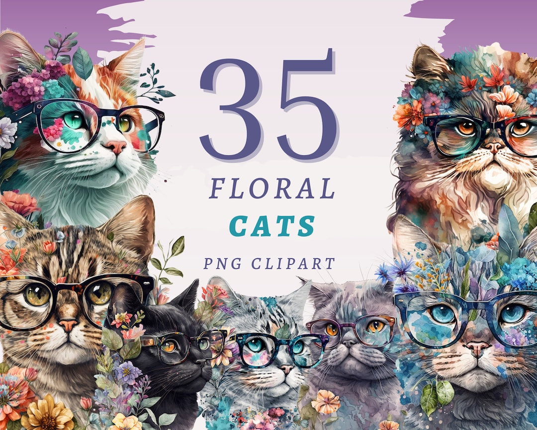 35 Floral Cats Clipart, High Quality Transparent Pngs, Instant Download ...