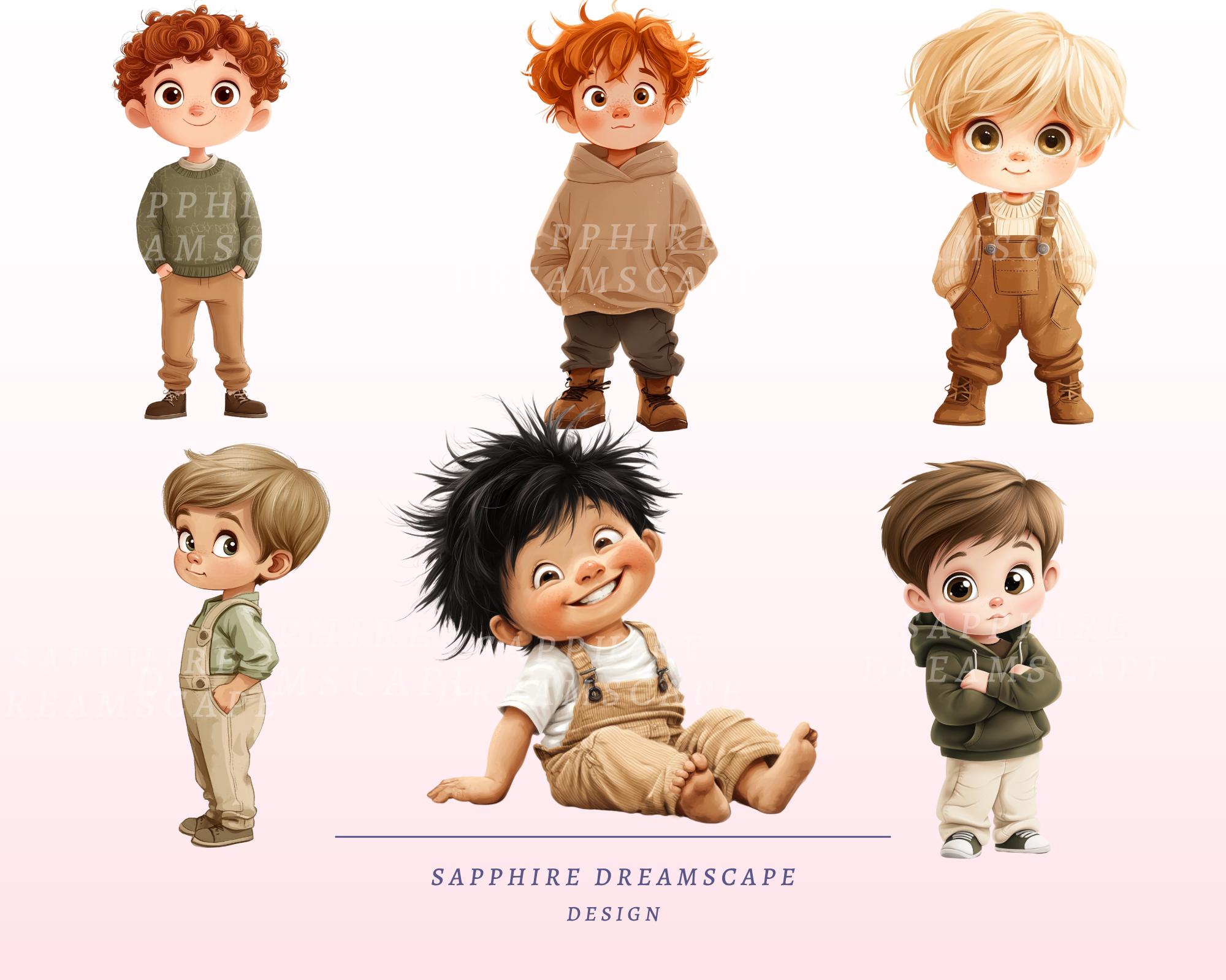 20 Just Boys Clipart, Cute Little Boys Illustration Set, Cartoon ...