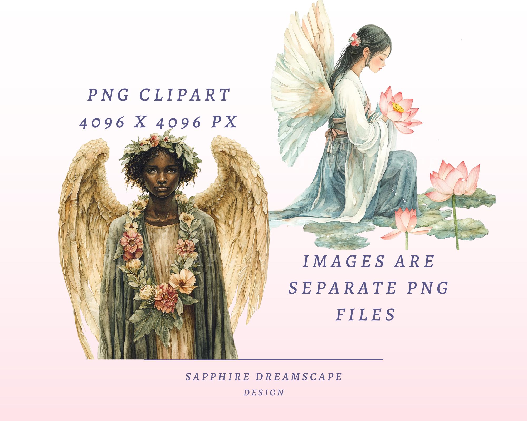 40 Flower Angels Clipart Set, Diverse Winged Figures With Flowers ...