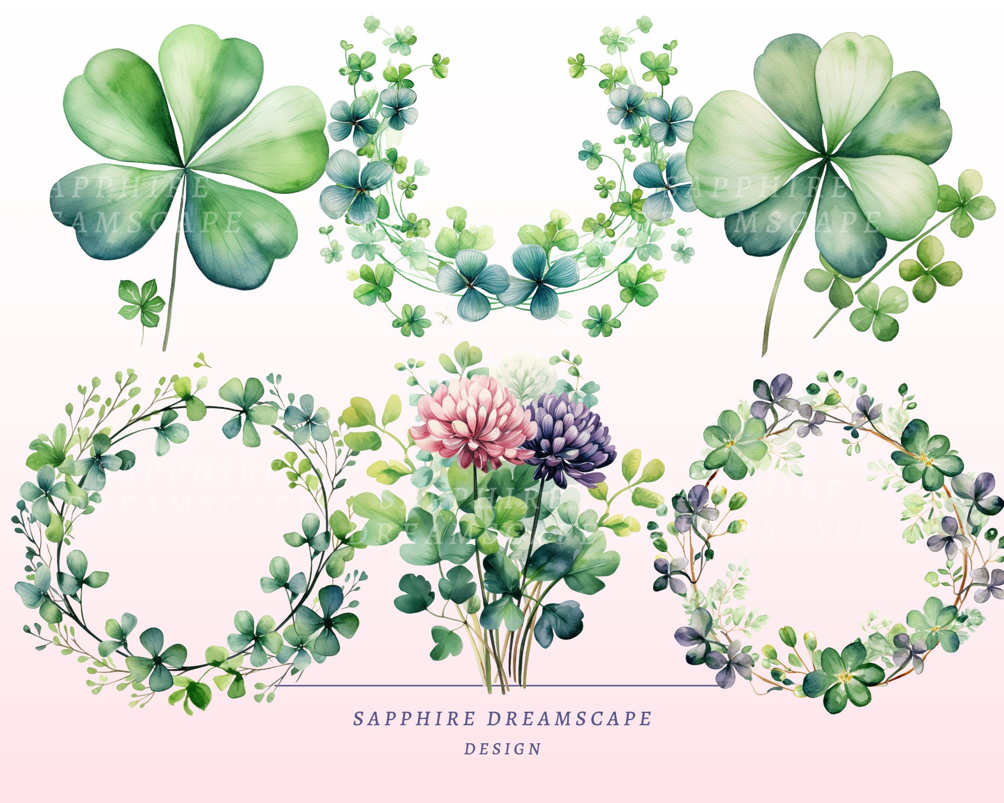 40 Watercolor Clover Clipart, High Quality Transparent Pngs, Instant ...