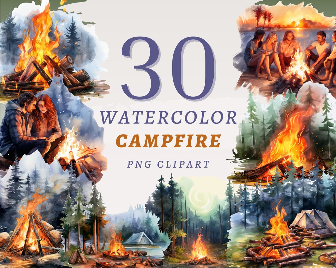 30 Watercolor Campfire Clipart, High Quality Transparent Pngs, Instant ...