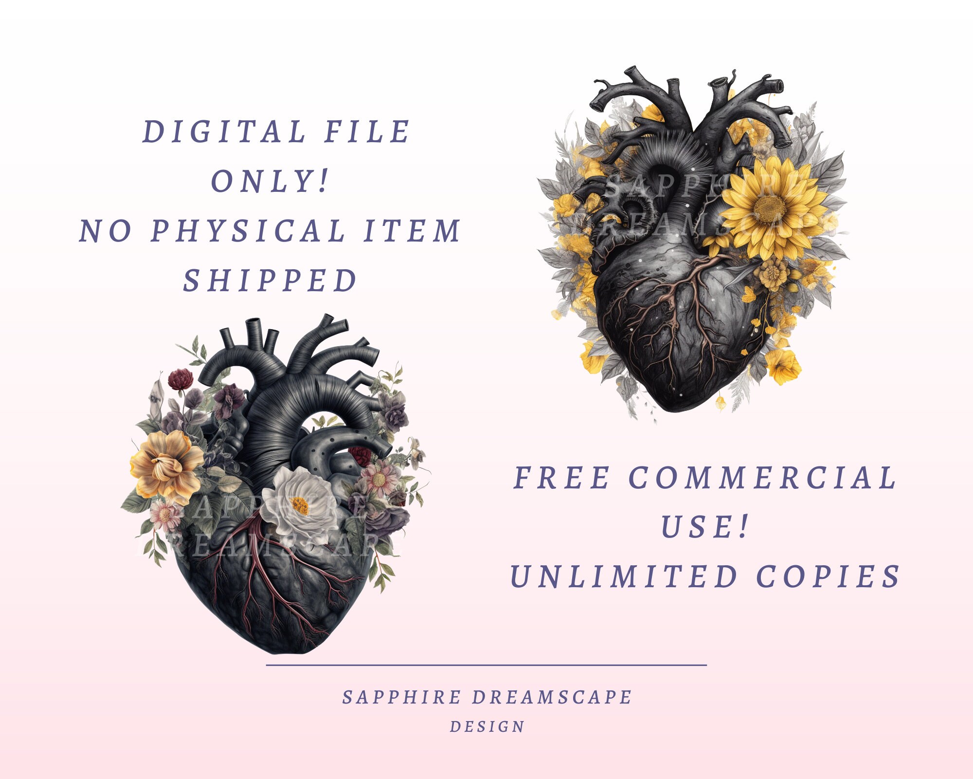 20 Gothic Floral Heart Clipart, High Quality Transparent Pngs, Instant ...