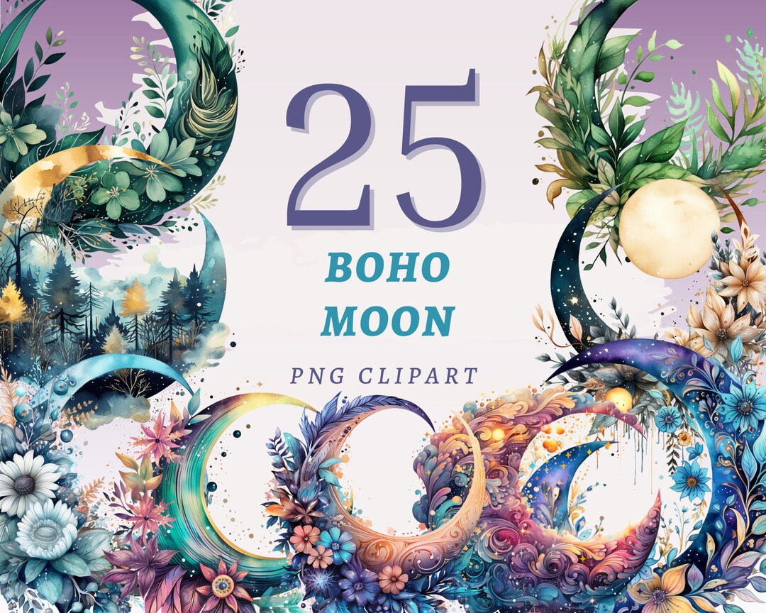 25 Boho Moon Clipart, High Quality Transparent Pngs, Instant Download ...