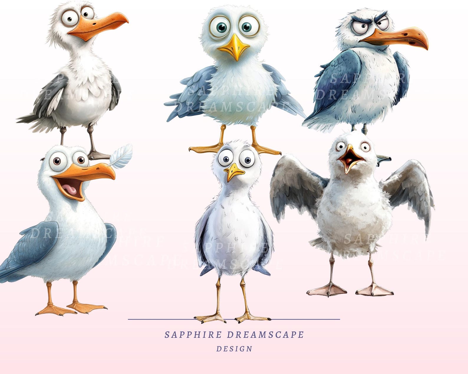 30 Quirky Seagulls Clipart Funny Cartoon Gulls With Crazy Expressions ...