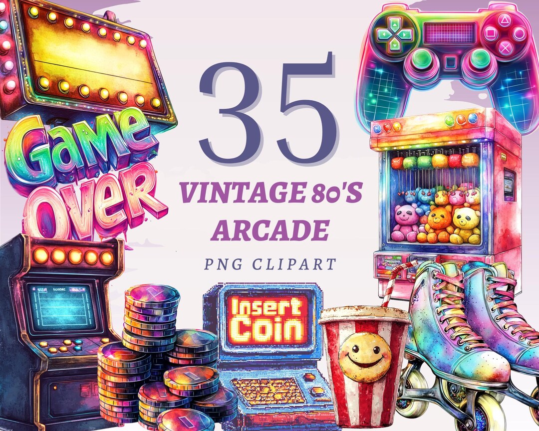 35 Vintage 80's Arcade Clipart Game Machines Print Joysticks ...
