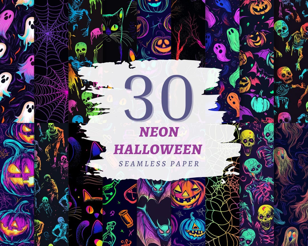 Neon Halloween Digital Paper, Seamless Spooky Pages, High Quality Jpgs ...