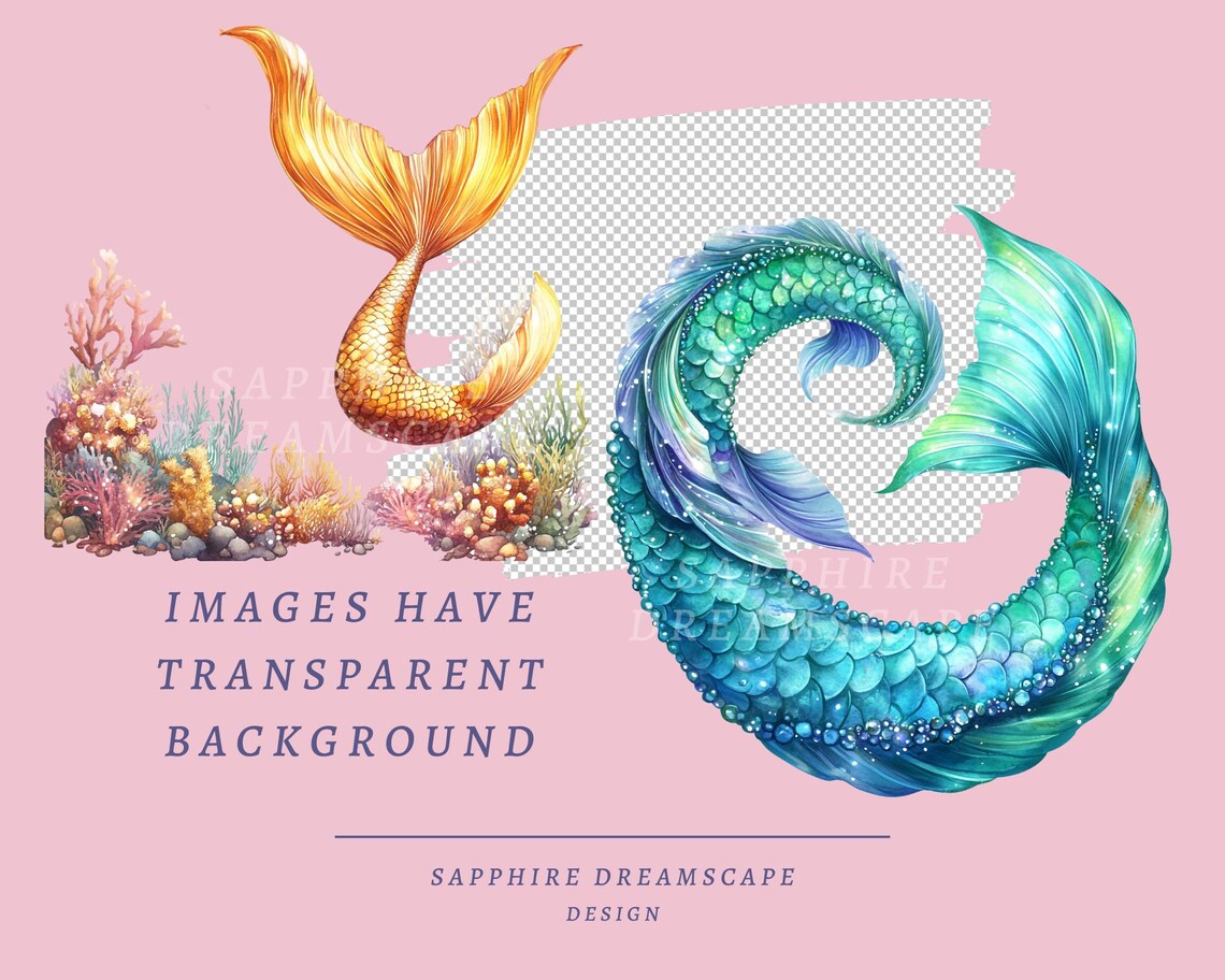 20 Mermaid Tale Clipart Watercolor Ocean Fantasy Digital Art Set ...