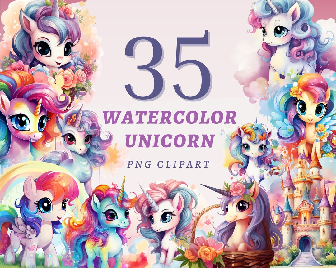 35 Watercolor Unicorn Clipart, High Quality Transparent Pngs, Instant ...