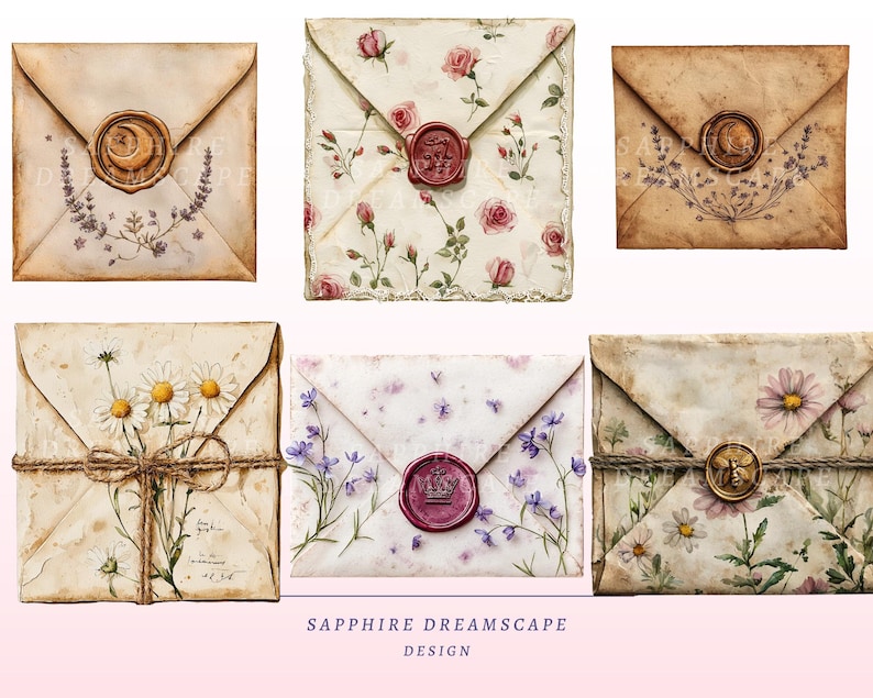 20 Vintage Envelopes Clipart Medieval Message Printable Artwork for ...