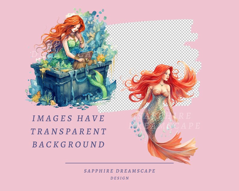 25 Watercolor Mermaids Clipart High Quality Transparent Pngs - Etsy