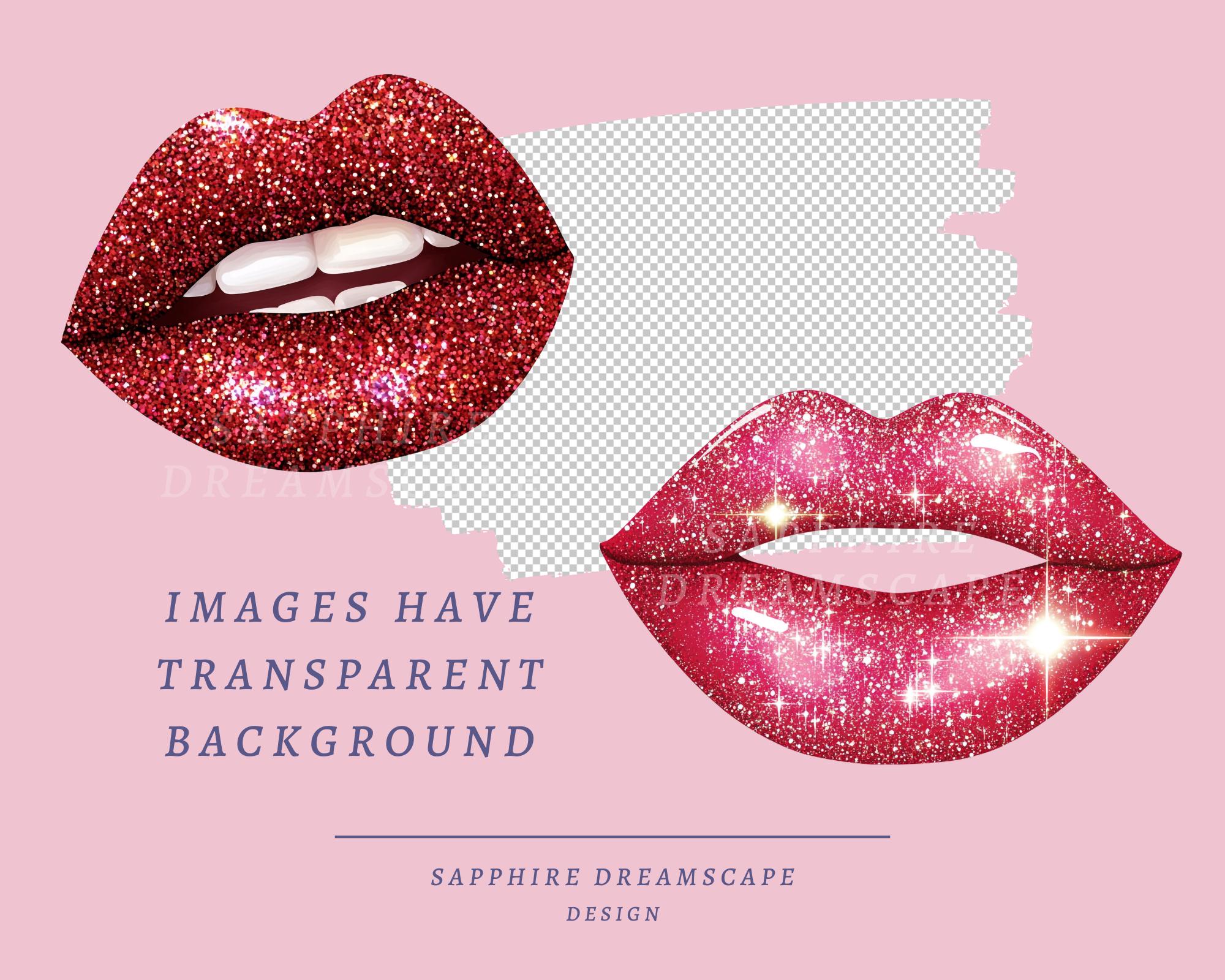 35 Glitter Lips Clipart Set, Sparkly Lipstick Kiss Illustrations ...