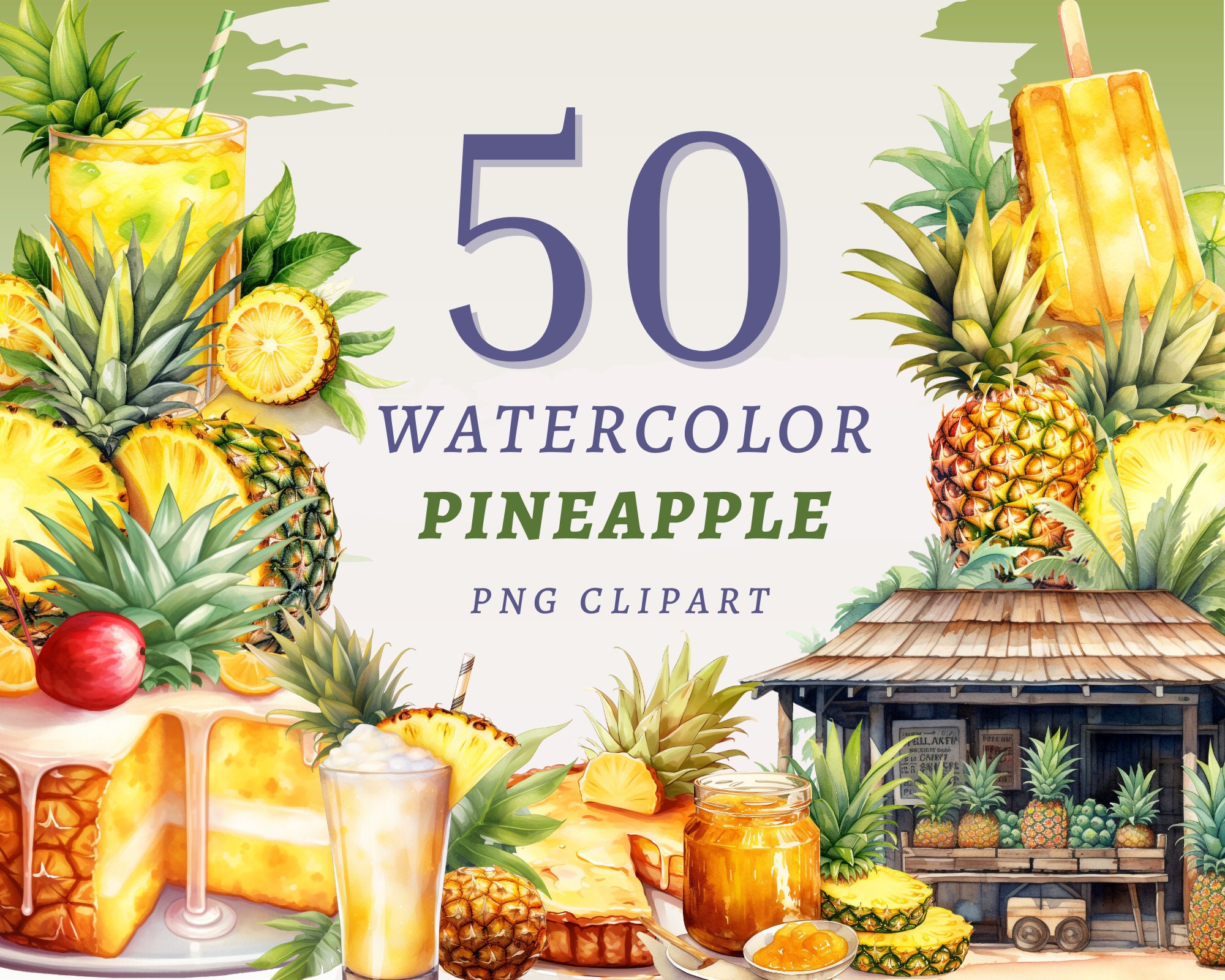 50 Watercolor Pineapple Clipart High Quality Transparent - Etsy