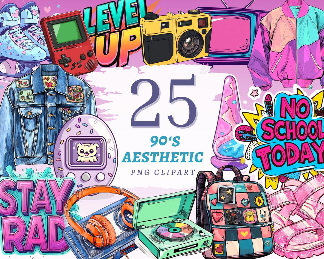 25 90s Aesthetic Clipart Retro Nostalgia Icons & Fashion PNG Vintage ...