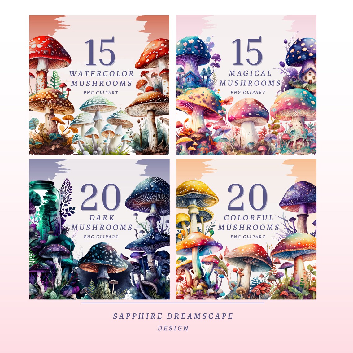 70 Mushrooms Clipart Megapack High Quality Transparent Pngs - Etsy