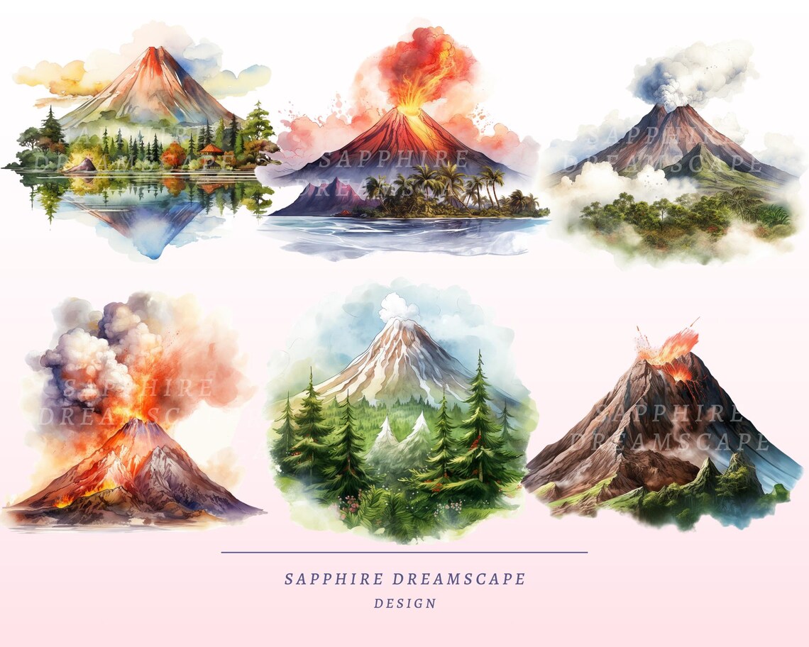 25 Watercolor Volcanoes Clipart, High Quality Transparent Pngs, Instant ...