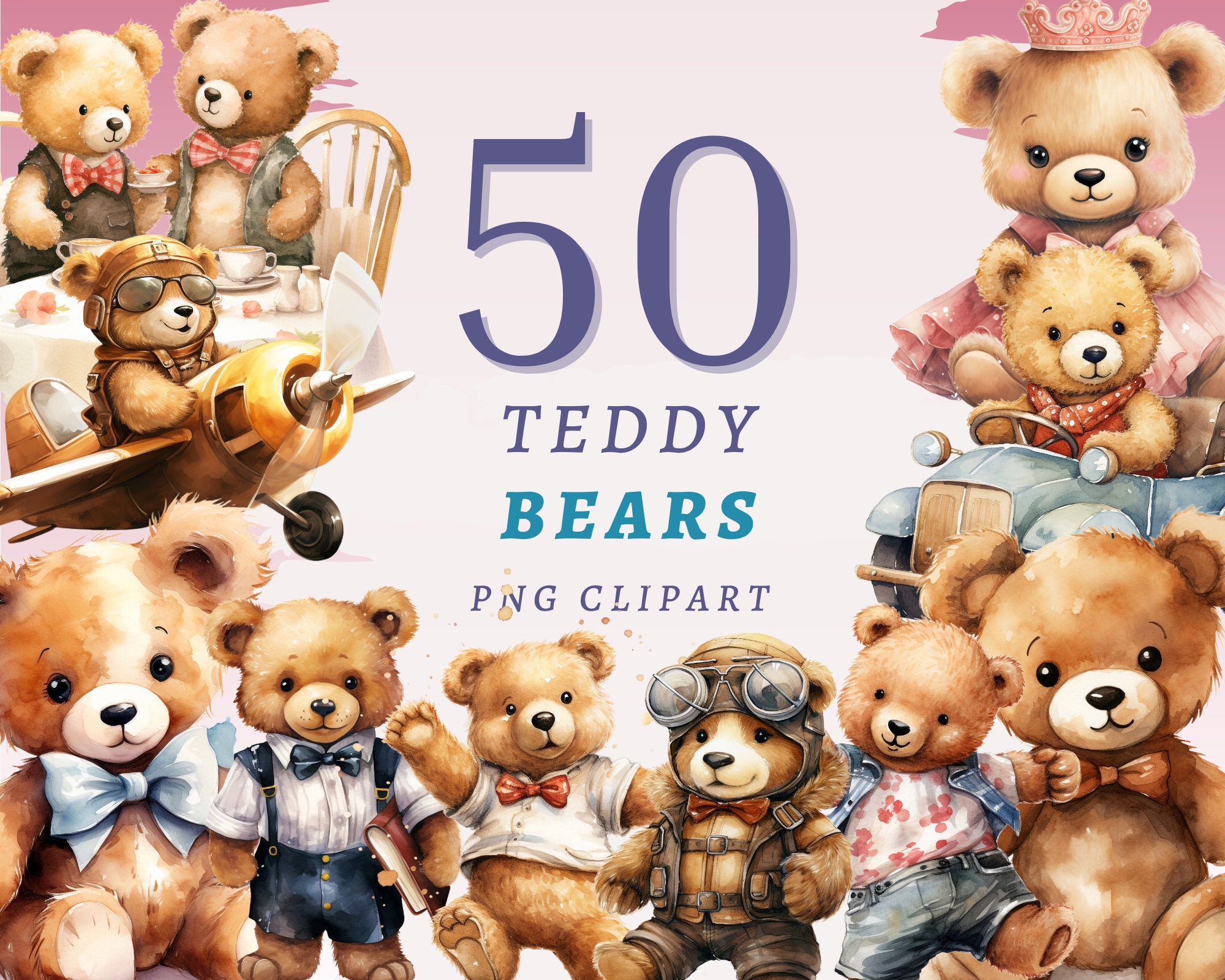 50 Teddy Bears Clipart, High Quality Transparent Pngs, Instant Download ...