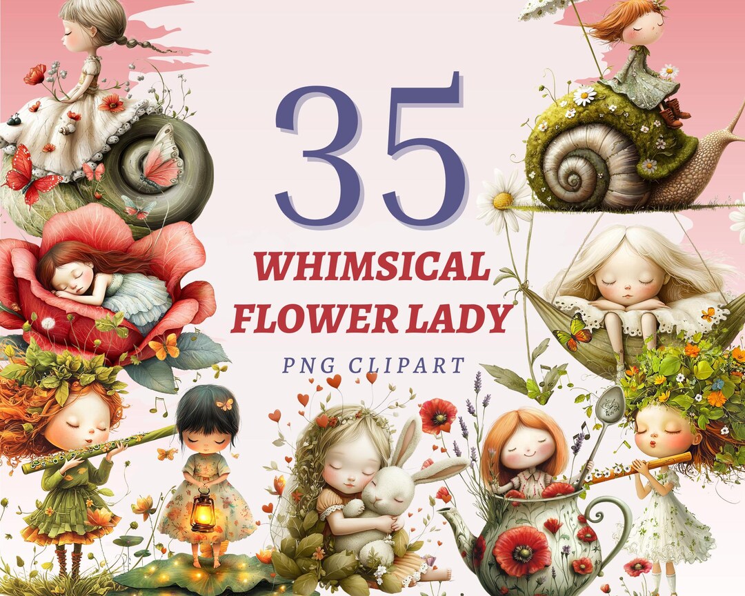 35 Whimsical Flower Lady Clipart Floral Nursery Girl Illustration ...