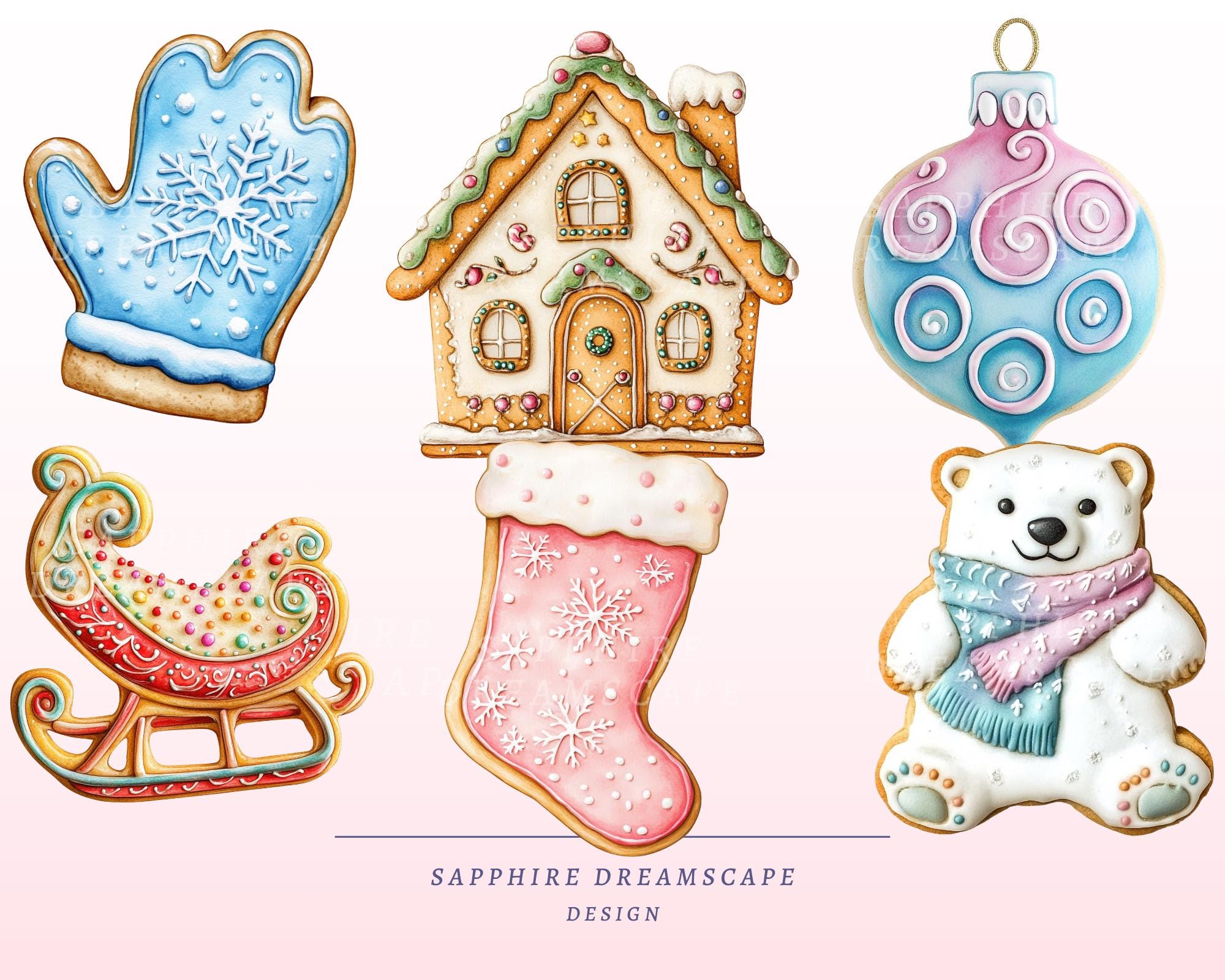 35 Christmas Sugar Cookies Clipart Watercolor Holiday Biscuits PNG ...